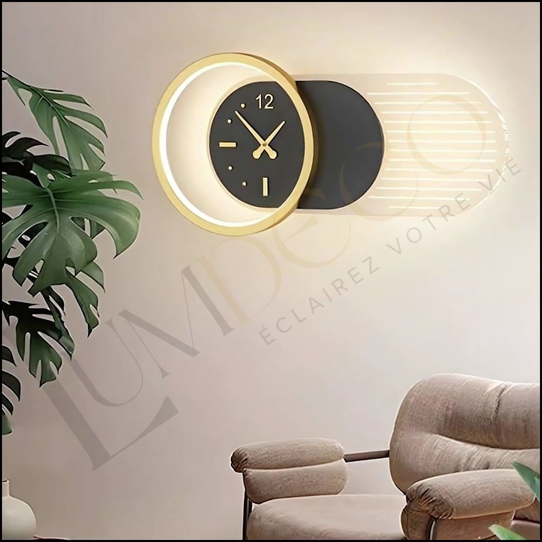 Horloge Murale LED Design Dorée & Noire | Élégance Moderne – lumdeco